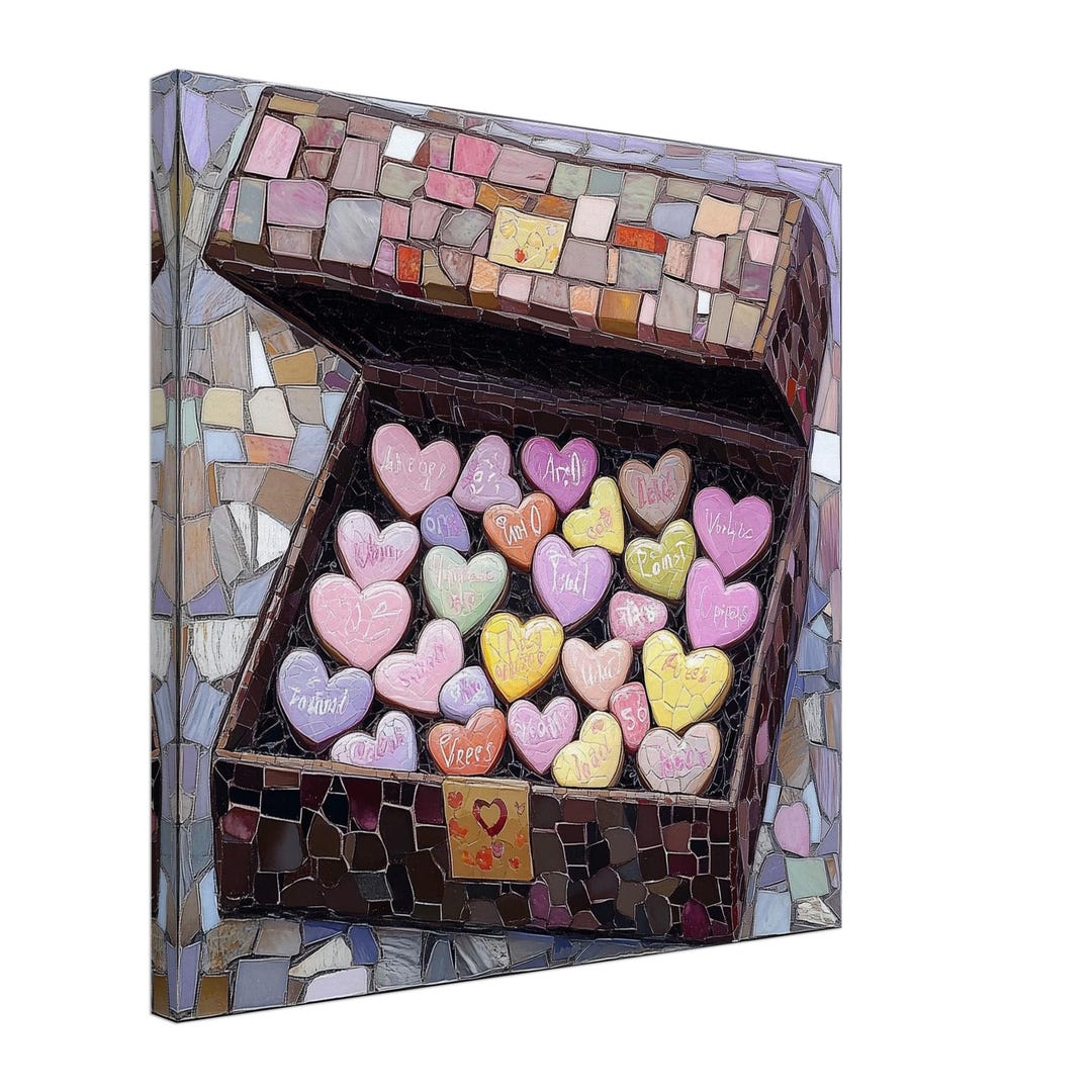 Treasure Trove of Love, Mosaic Artwork Canvas of a Heart-filled Box ...