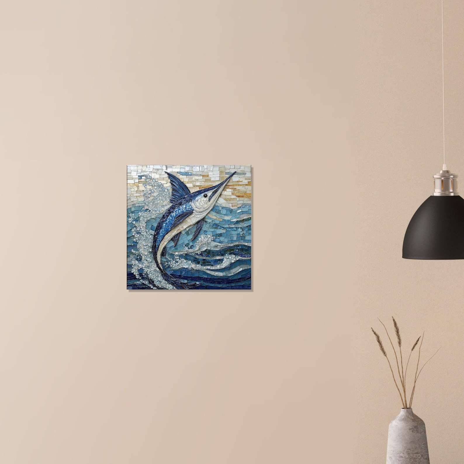 Leaping Sailfish, Mosaic Artwork Canvas of a Marlin Jumping, Mosaic ...