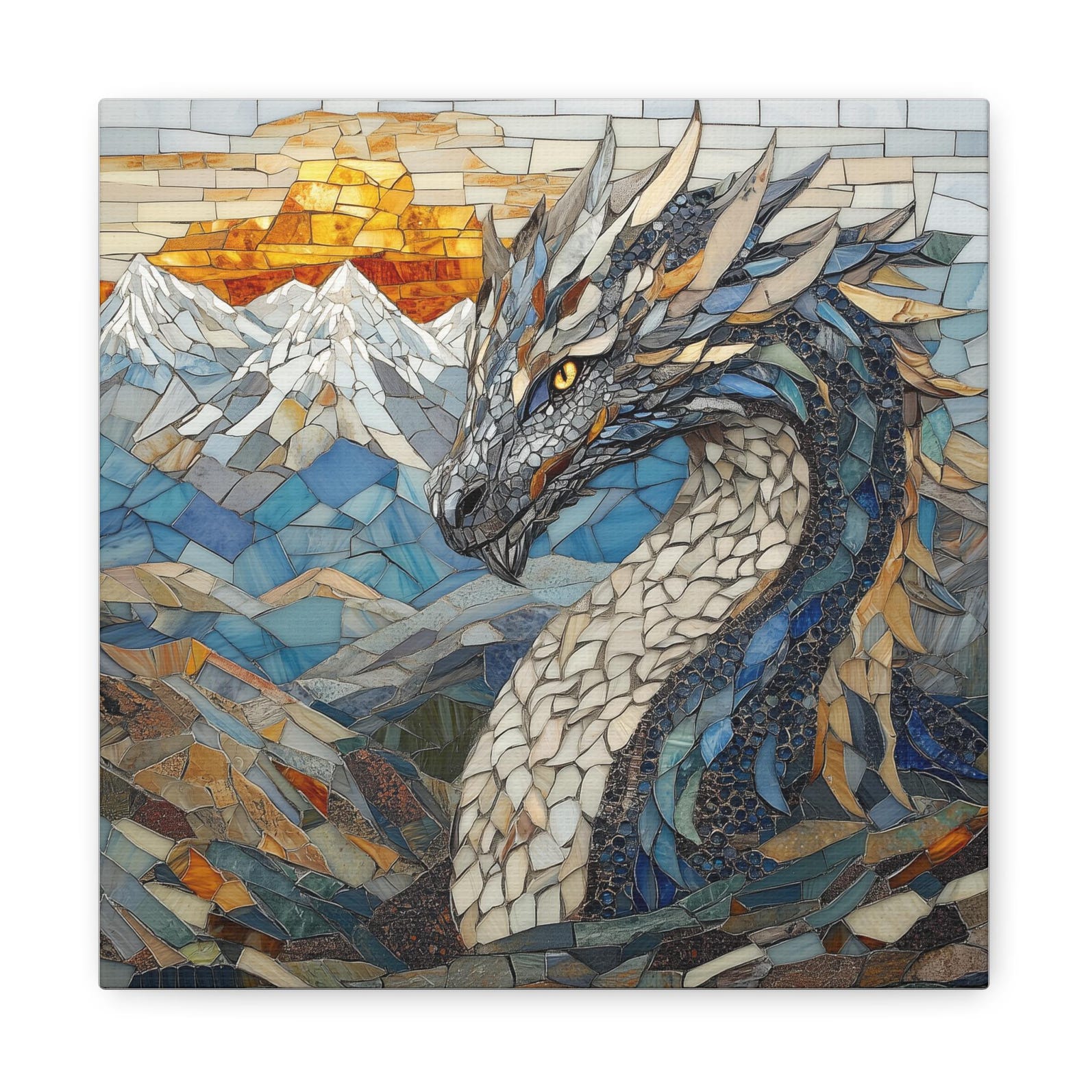 Mountain Monarch - Mosaic Artwork Canvas of a Regal Dragon in a ...