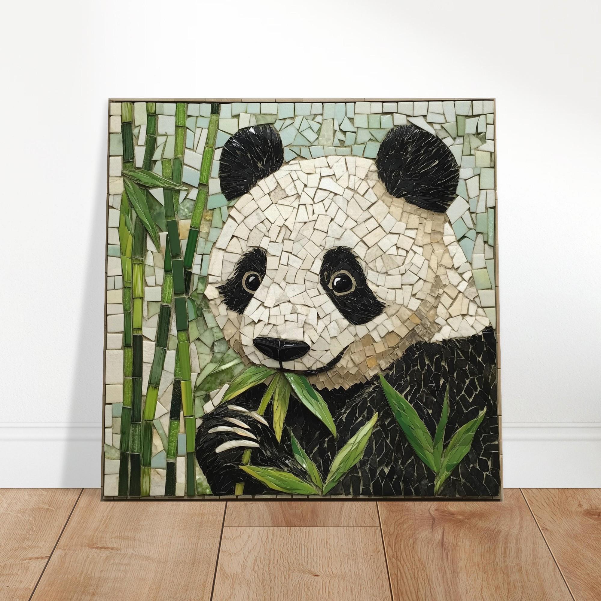 Gentle Panda Feast, Mosaic Artwork Canvas of a Panda Eating Bamboo ...