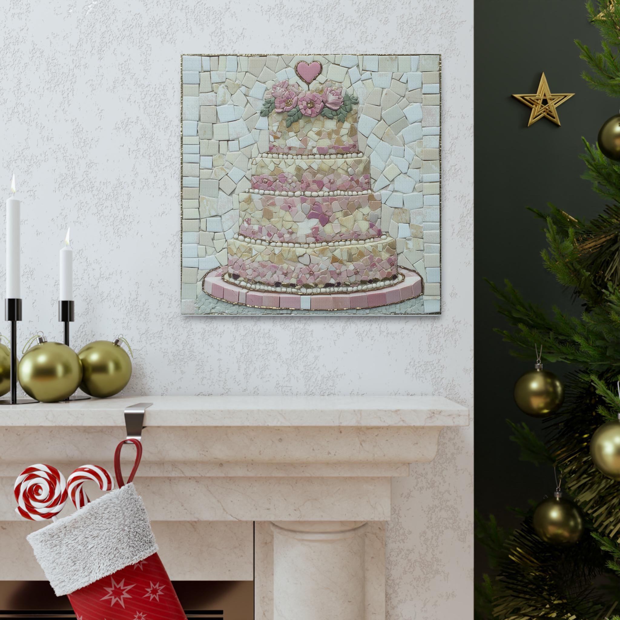 Romantic Wedding Cake, Mosaic Artwork Canvas of a Tiered Cake With ...