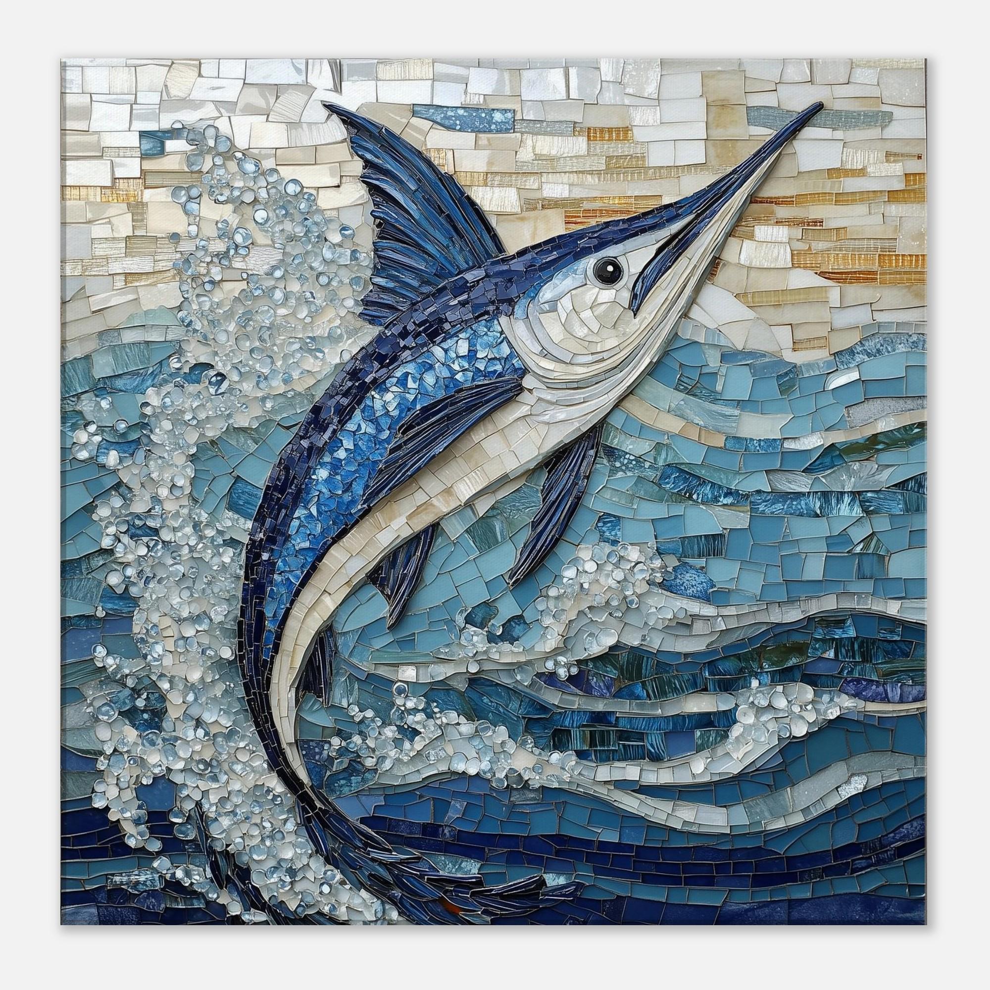 Leaping Sailfish, Mosaic Artwork Canvas of a Marlin Jumping, Mosaic ...