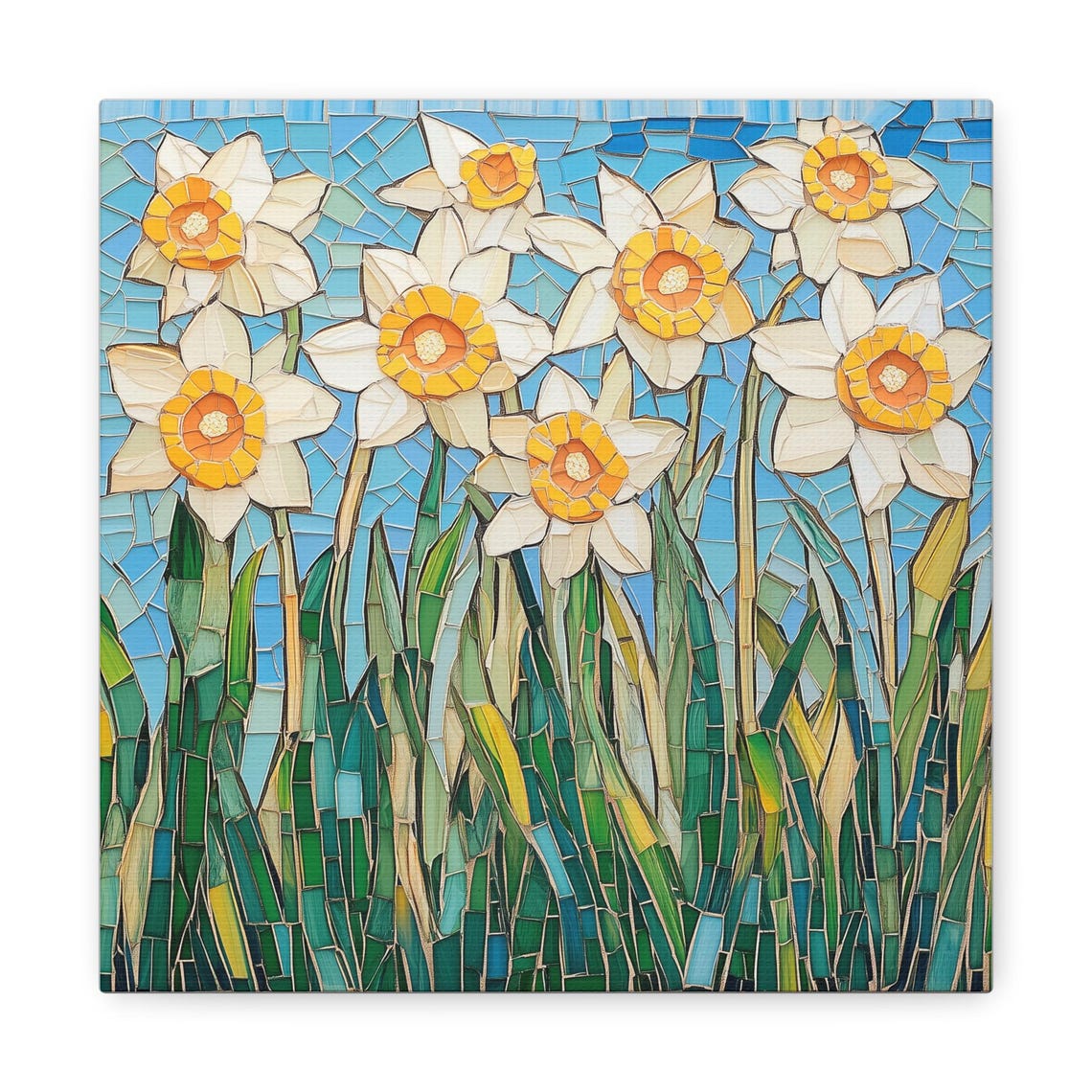 Golden Daffodil Dance, Mosaic Artwork Canvas of Blooming Daffodils ...