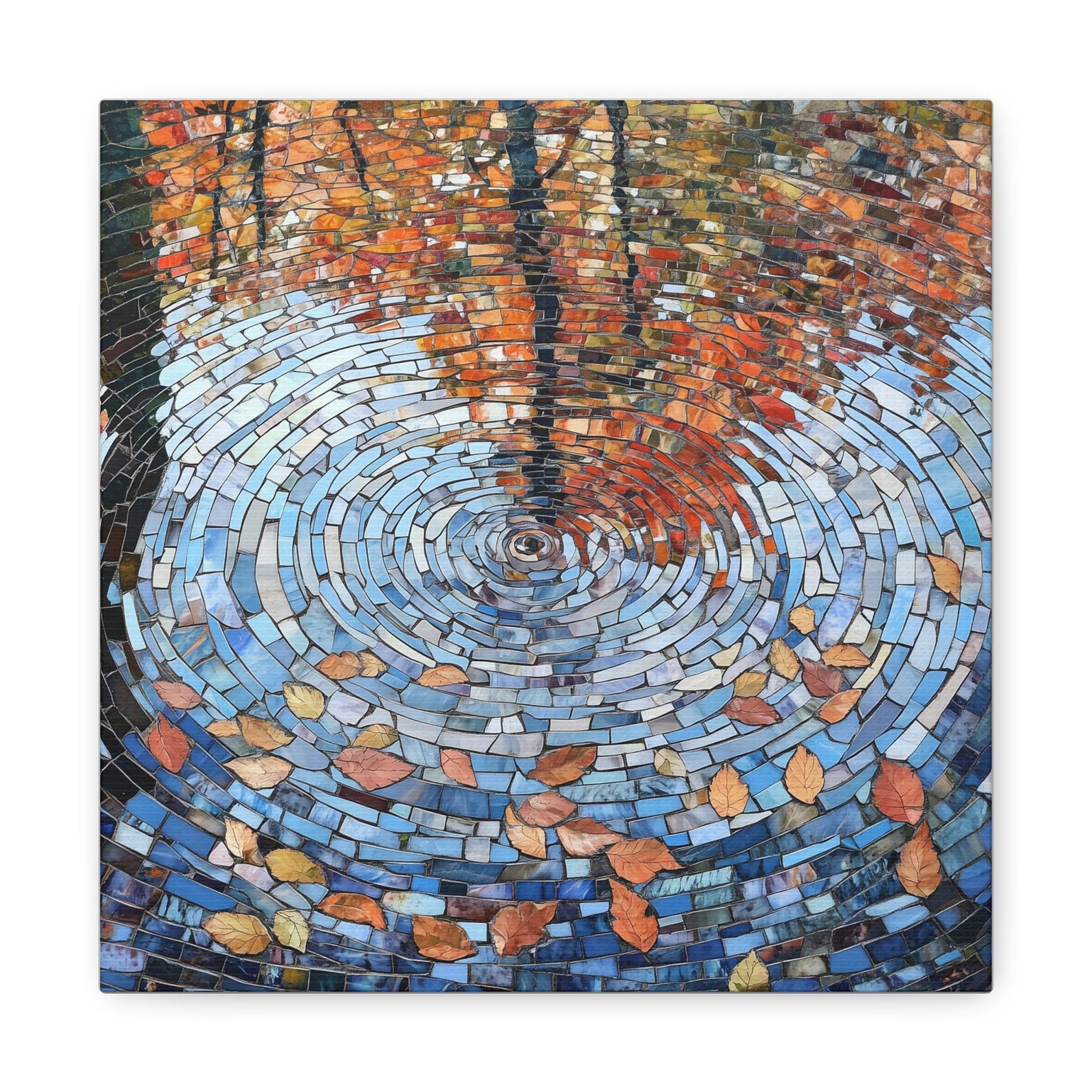 Autumn Reflections - Mosaic Artwork Canvas of a Rippling Autumn Pond ...