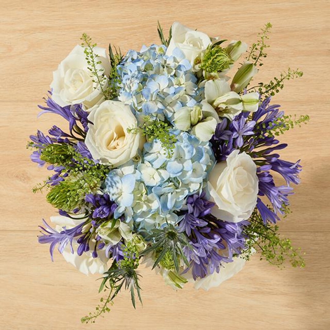 Aquamarine Fresh Flower Bouquet, Hydrangea, Roses & Thistle - Etsy