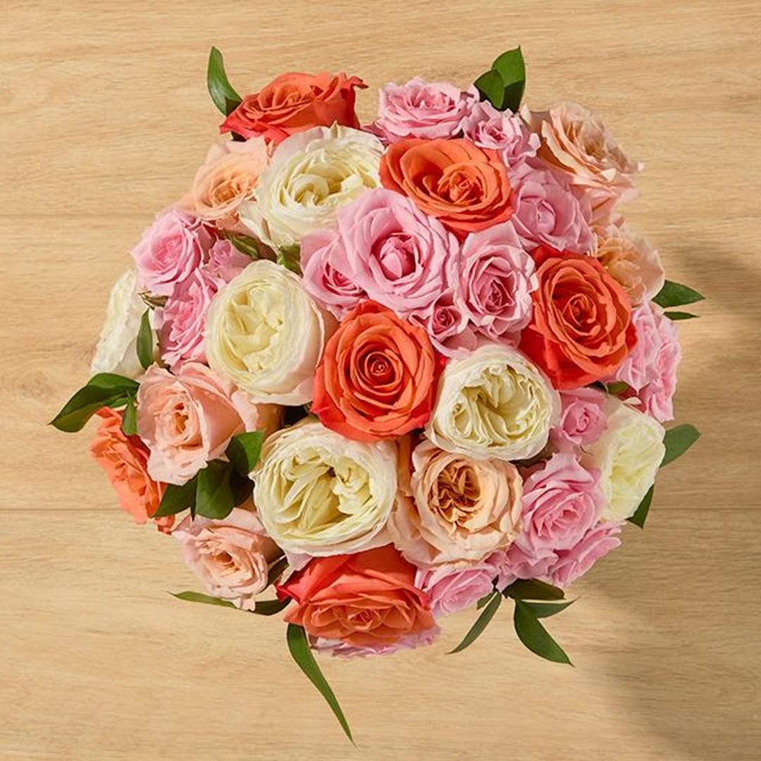 Peach, Pink & Cream Rose Bouquet, Fresh Cut Flowers - Etsy