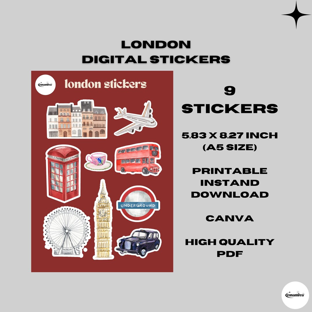 London Clip Art, Clip Art, London Digital Stickers Set, Goodnotes ...