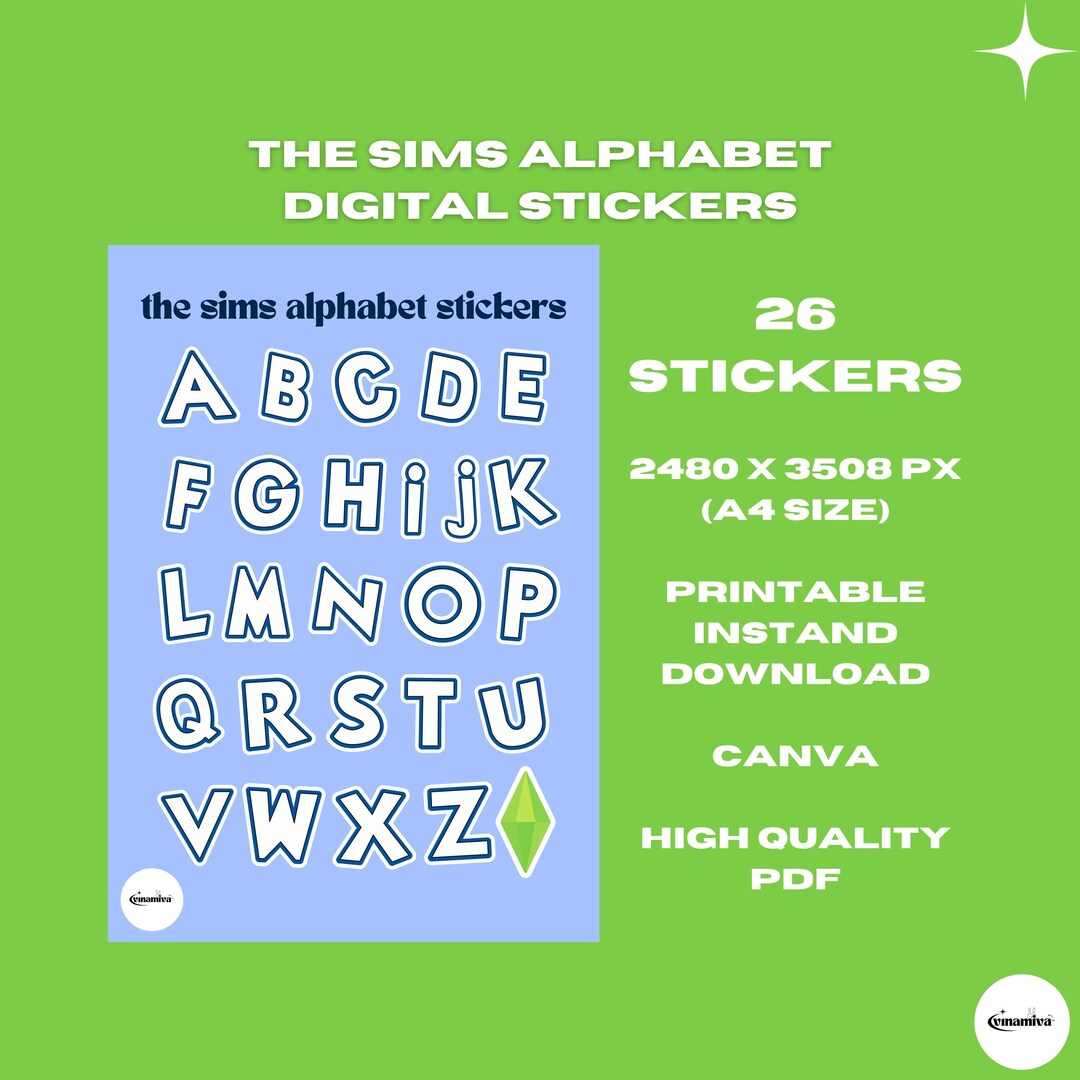 The Sims 4 Alphabet Stickers, Goodnotes Digital Stickers, Digital ...