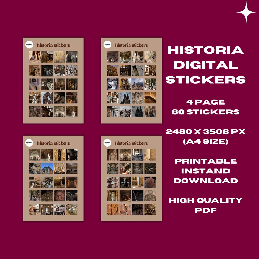 Digital Historia Stickers, Printable Stickers, Dark Academia Stickers ...