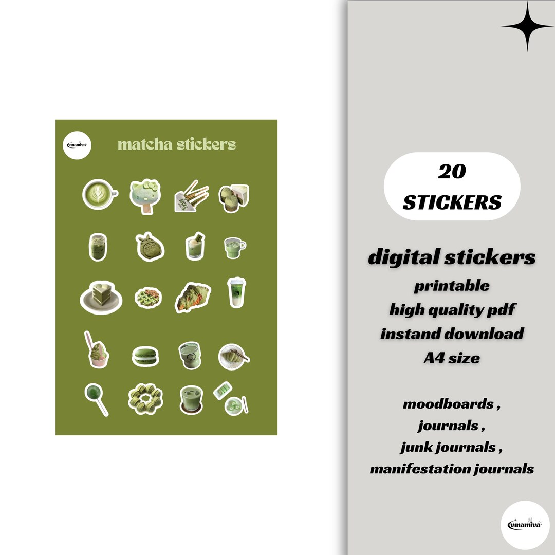 PRINTABLE Matcha Themed Stickers, Digital Stickers, Digital Matcha ...