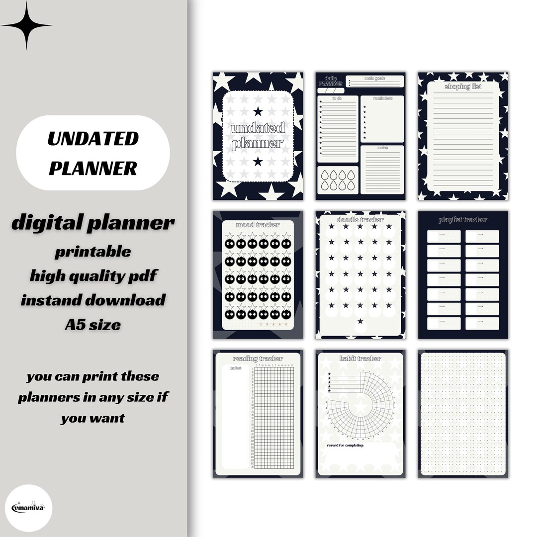 Star Themed Planner, Planner Stickers, Daily Planner, Printable Digital ...