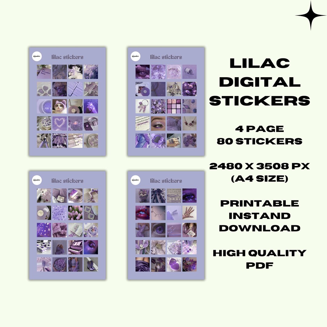 PRINTABLE Lilac Purple Stickers, Digital Stickers, Scrapbook Stickers ...