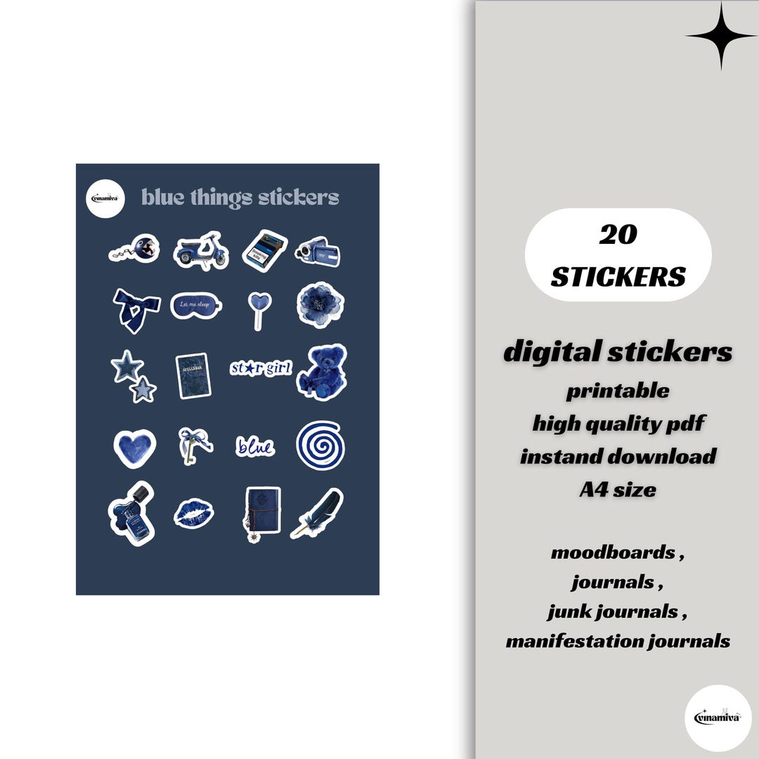 Blue Stickers, Digital Stickers, Digital İpad Stickers, Blue Things ...