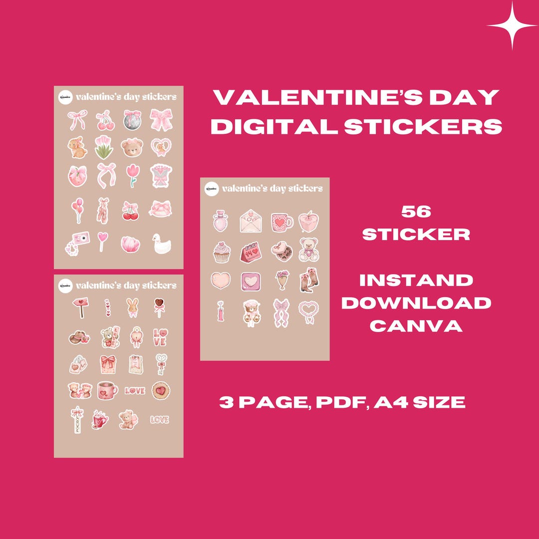 Valentine's Day Digital Sticker Pack, Valentine Stickers Bundle ...