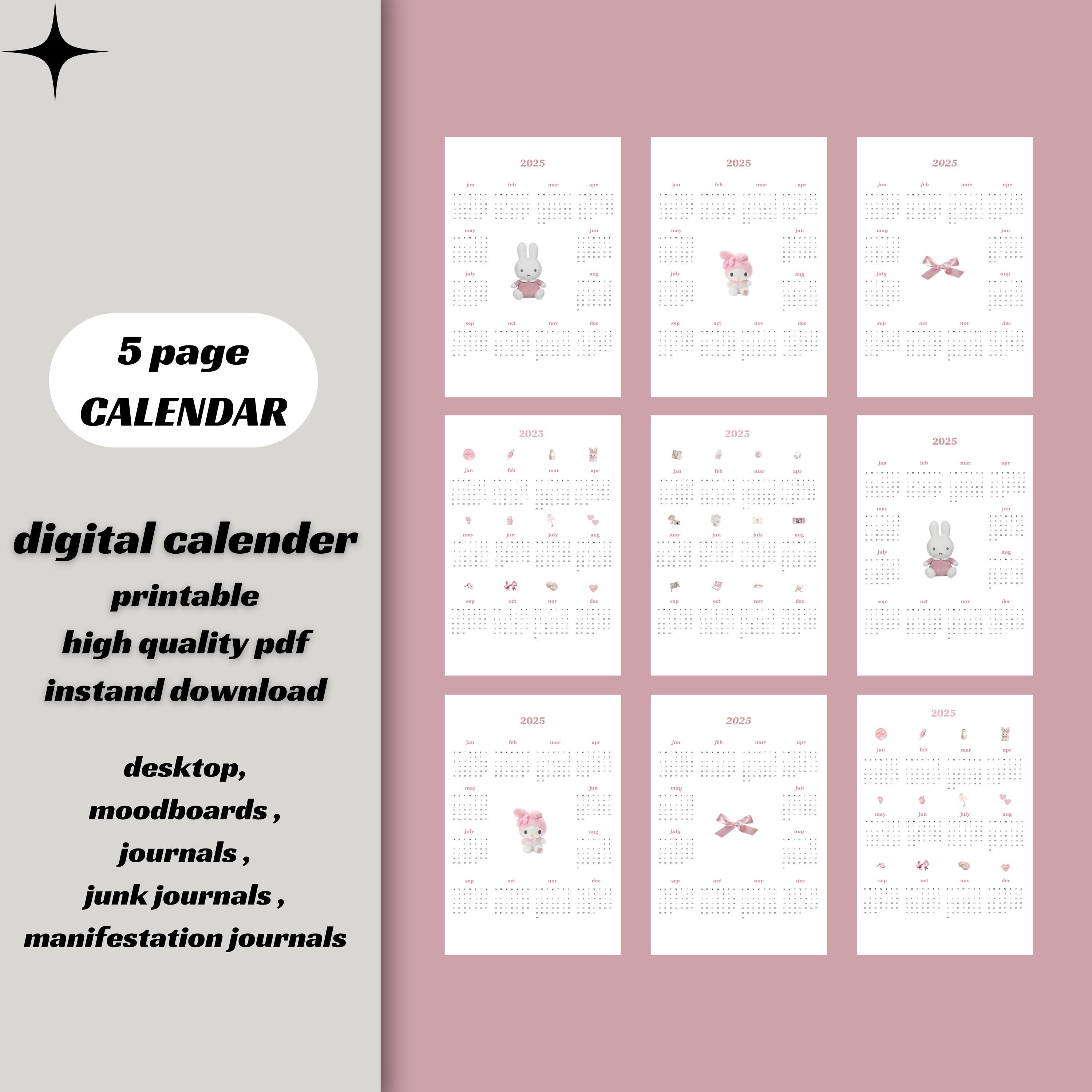 2025 Calendars, 2025 Digital Calendars, Printable Calendars, Digital ...