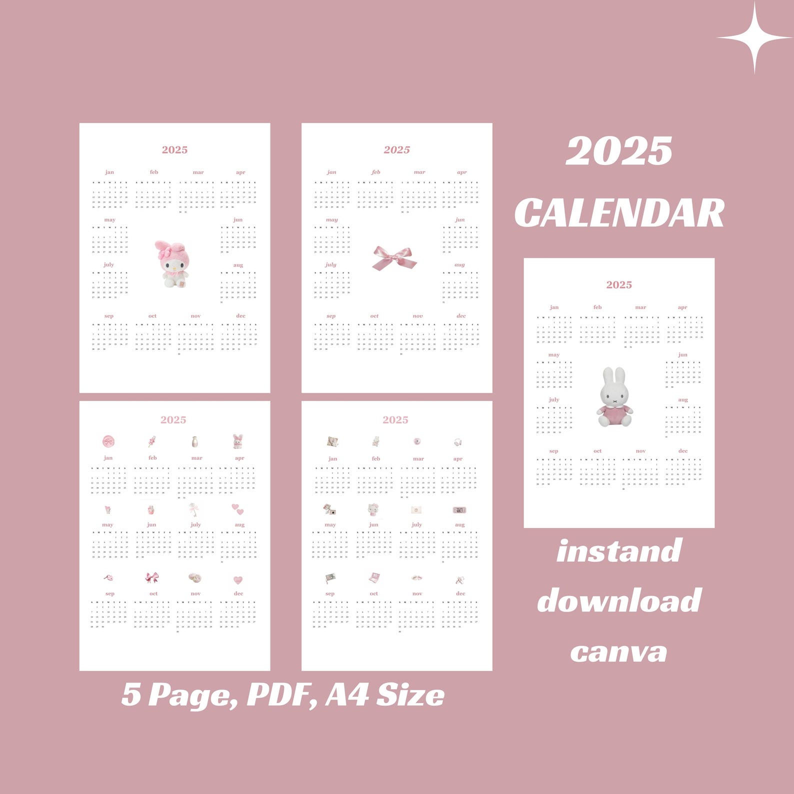 2025 Calendars, 2025 Digital Calendars, Printable Calendars, Digital ...