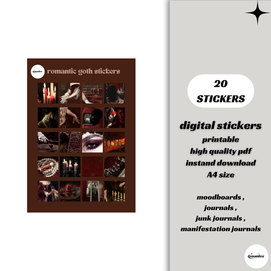 PRINTABLE Romantic Goth Stickers, Digital Stickers, Scrapbook Stickers ...