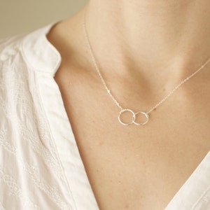 Delicate Silver Necklace, Simple Necklace, Two Circles Necklace, Dainty ...