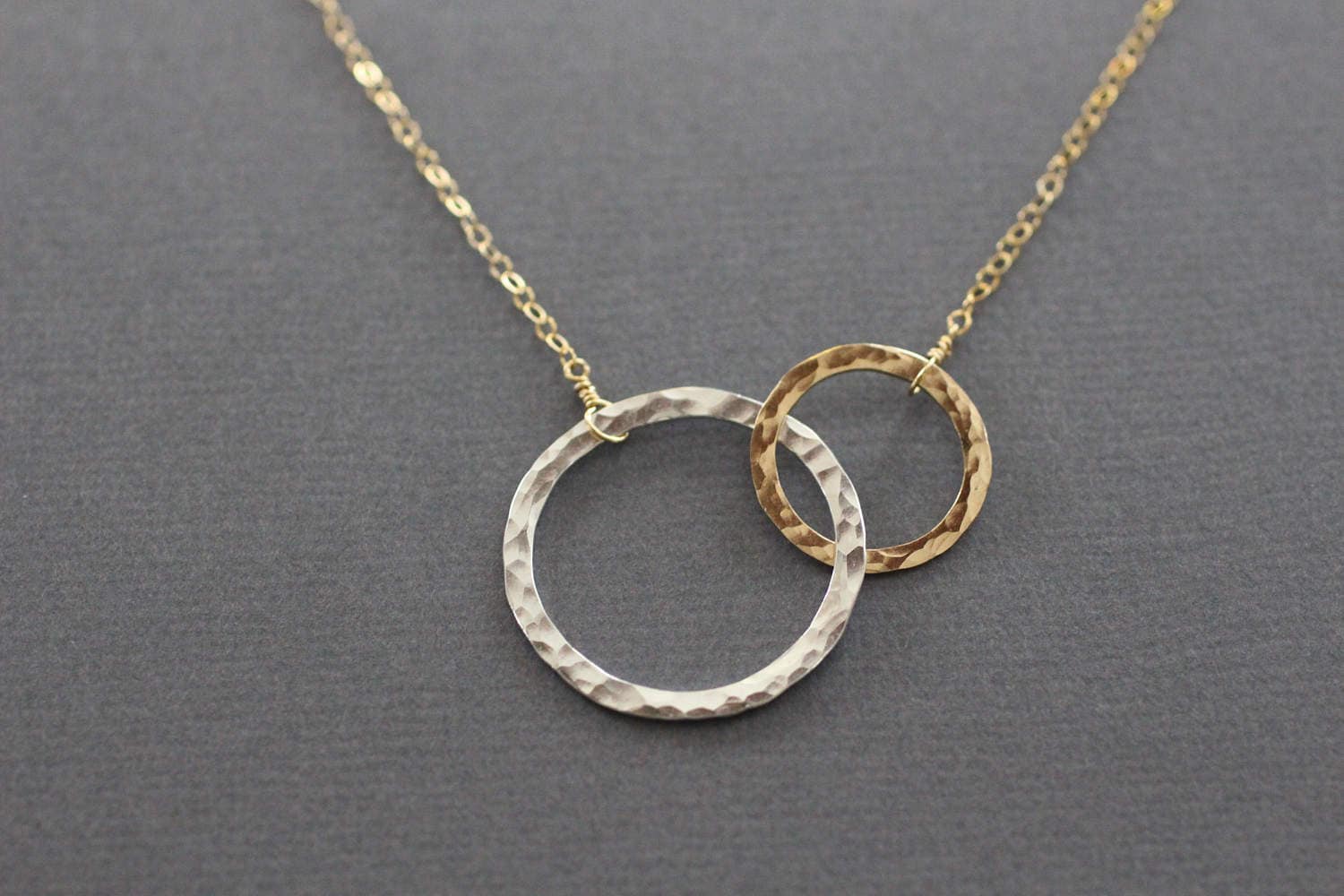 two circles necklace sterling silver and gold fill two tone | Etsy