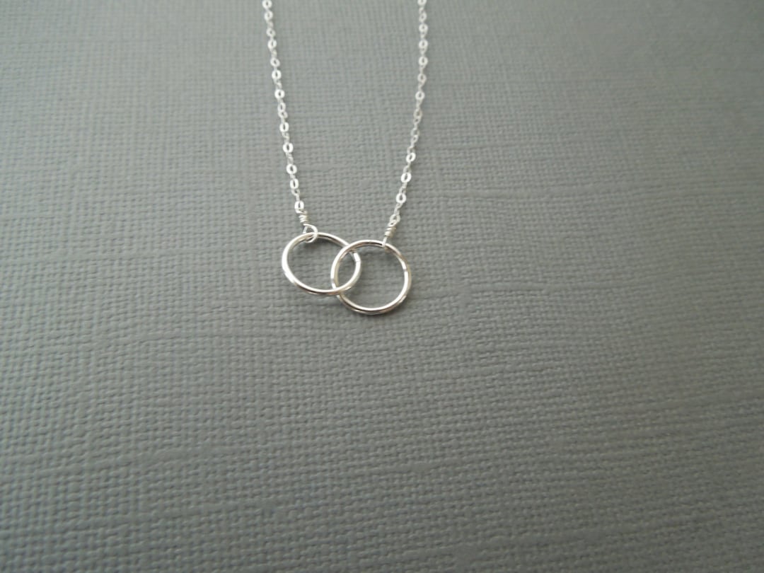 Delicate Silver Necklace, Simple Necklace, Two Circles Necklace, Dainty ...