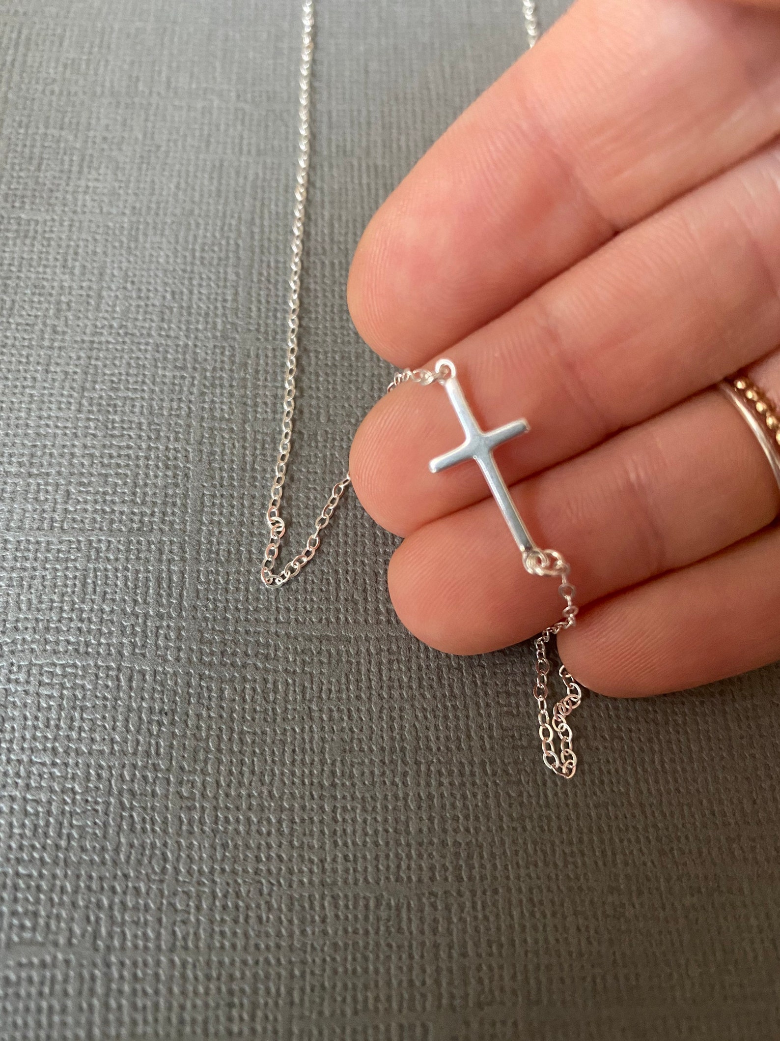 Sideways Cross Necklace, Silver Cross Necklace, Gold Sideways Cross ...