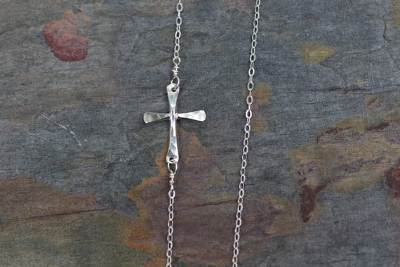 Sideways Cross Necklace Silver Cross Necklace Gold Sideways | Etsy