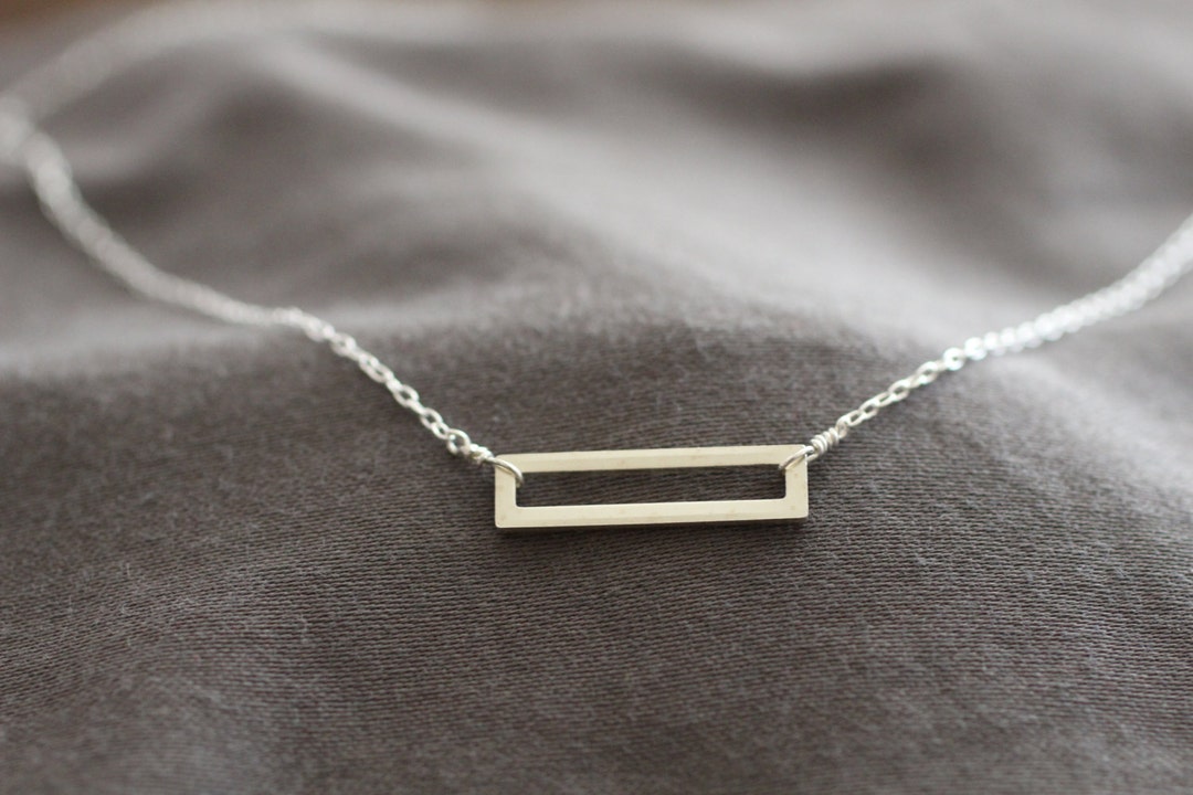 Simple Silver Necklace, Sterling Silver Necklace, Rectangle Necklace ...