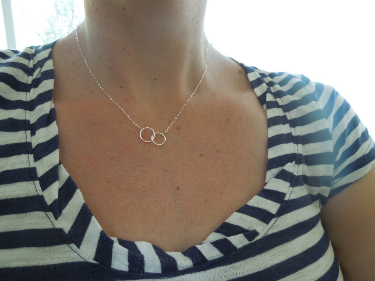 Delicate Silver Necklace, Simple Necklace, Two Circles Necklace, Dainty ...
