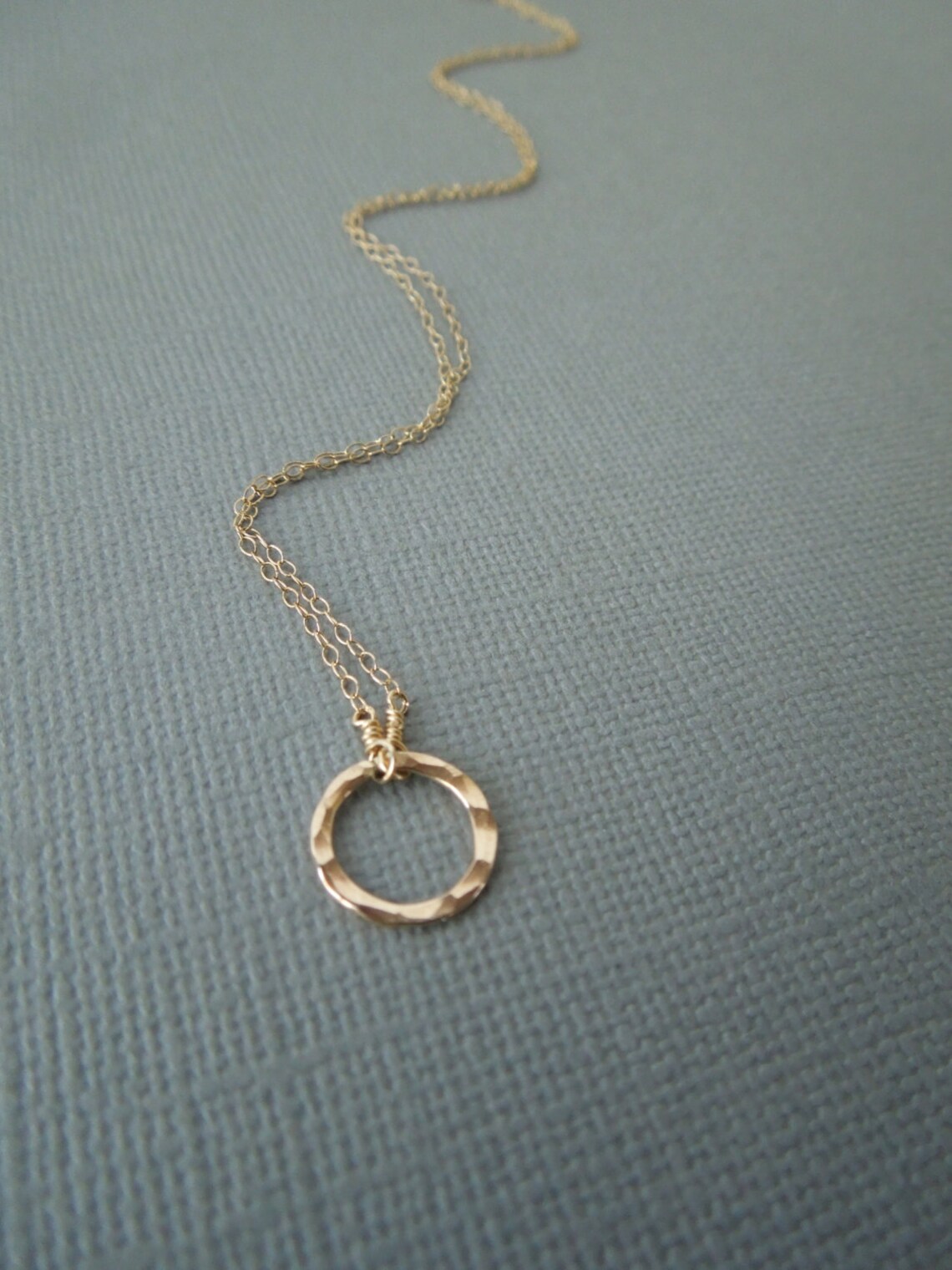 Tiny Gold Hammered Circle Necklace, Small, Delicate, Dainty, Gift Under ...