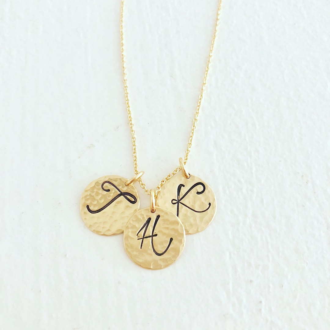 Gold Necklace, Initial Necklace, Sterling Silver Initial Necklace, Disc ...