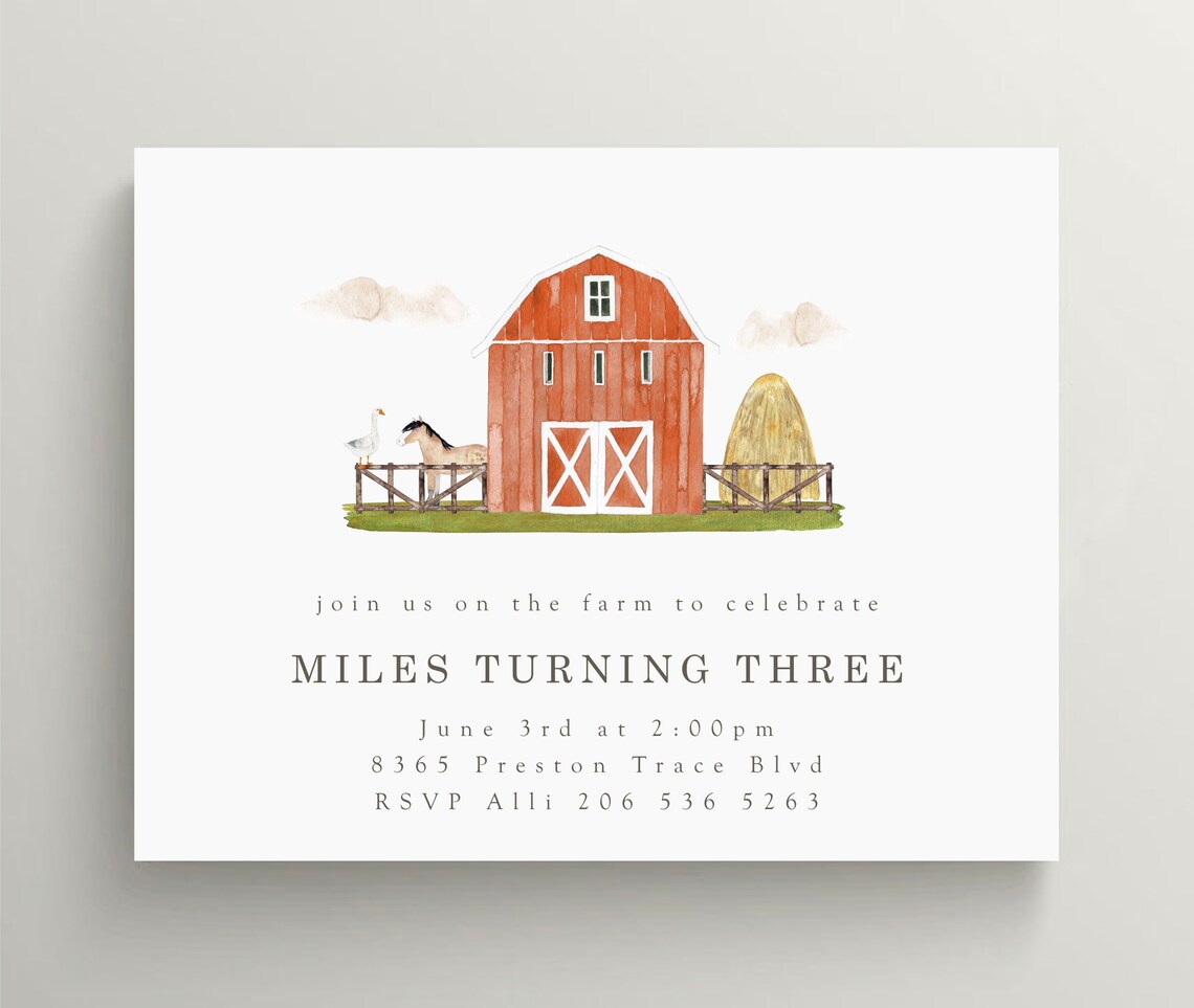Barnyard Invitation Farm Invitation Red Barn Invitation - Etsy