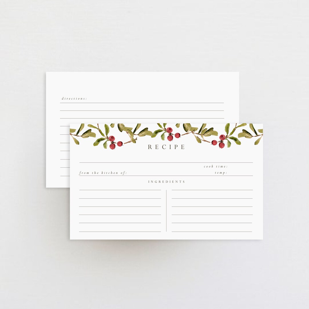 Red Berries Recipe Card, Custom Recipe Card, Holiday Recipe Card ...