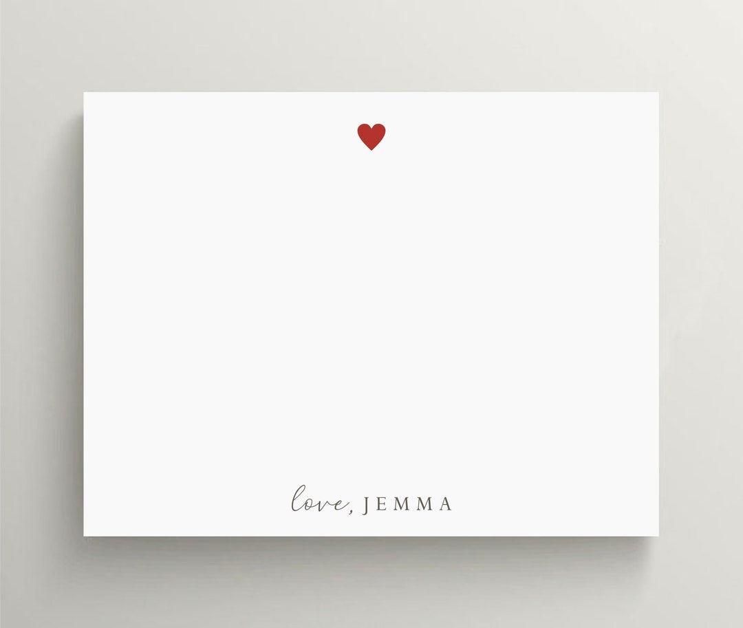Personalized Stationery Set Flat Note Card Valentine's Stationery Red ...