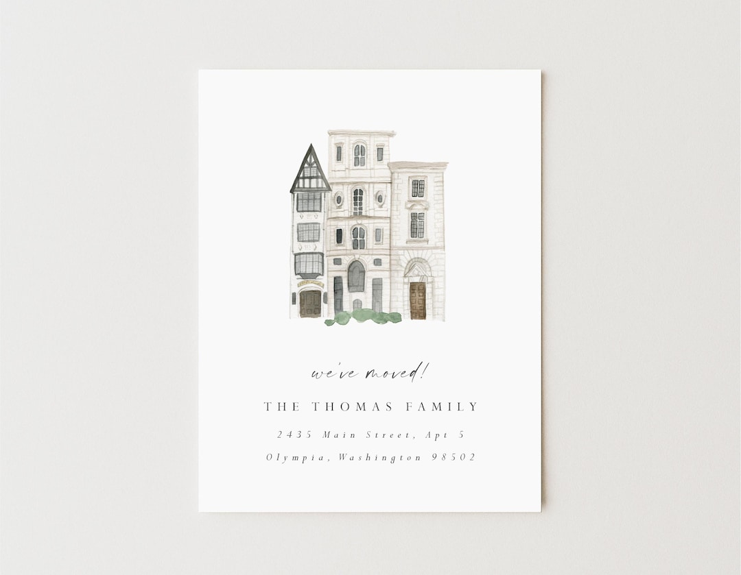 New Home Announcement Cards: Watercolor Townhome, New Address, New ...