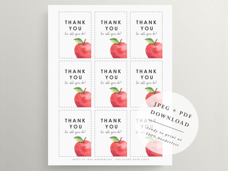 Apple Teacher Appreciation Tag: Printable Gift Card (digital Download ...