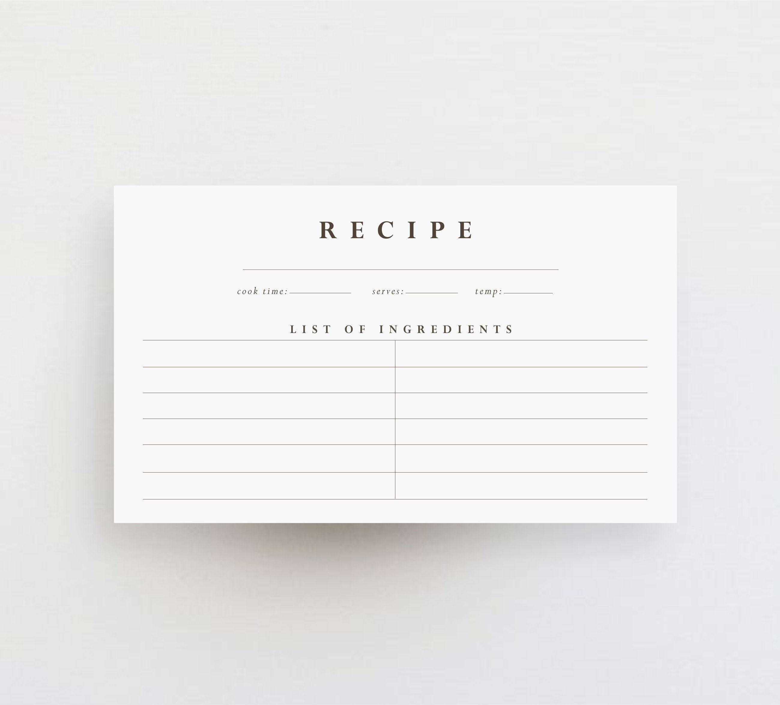Minimalist Recipe Card Modern Recipe Card Simple Card | Etsy