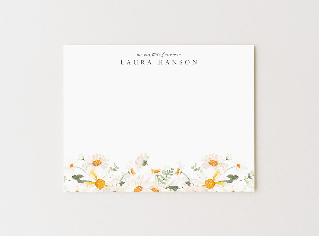 Personalized Daisy Stationery Set: Custom Flat Note Cards - Etsy
