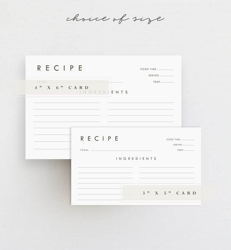 Simple Recipe Card Modern Recipe Card Minimalist Card - Etsy