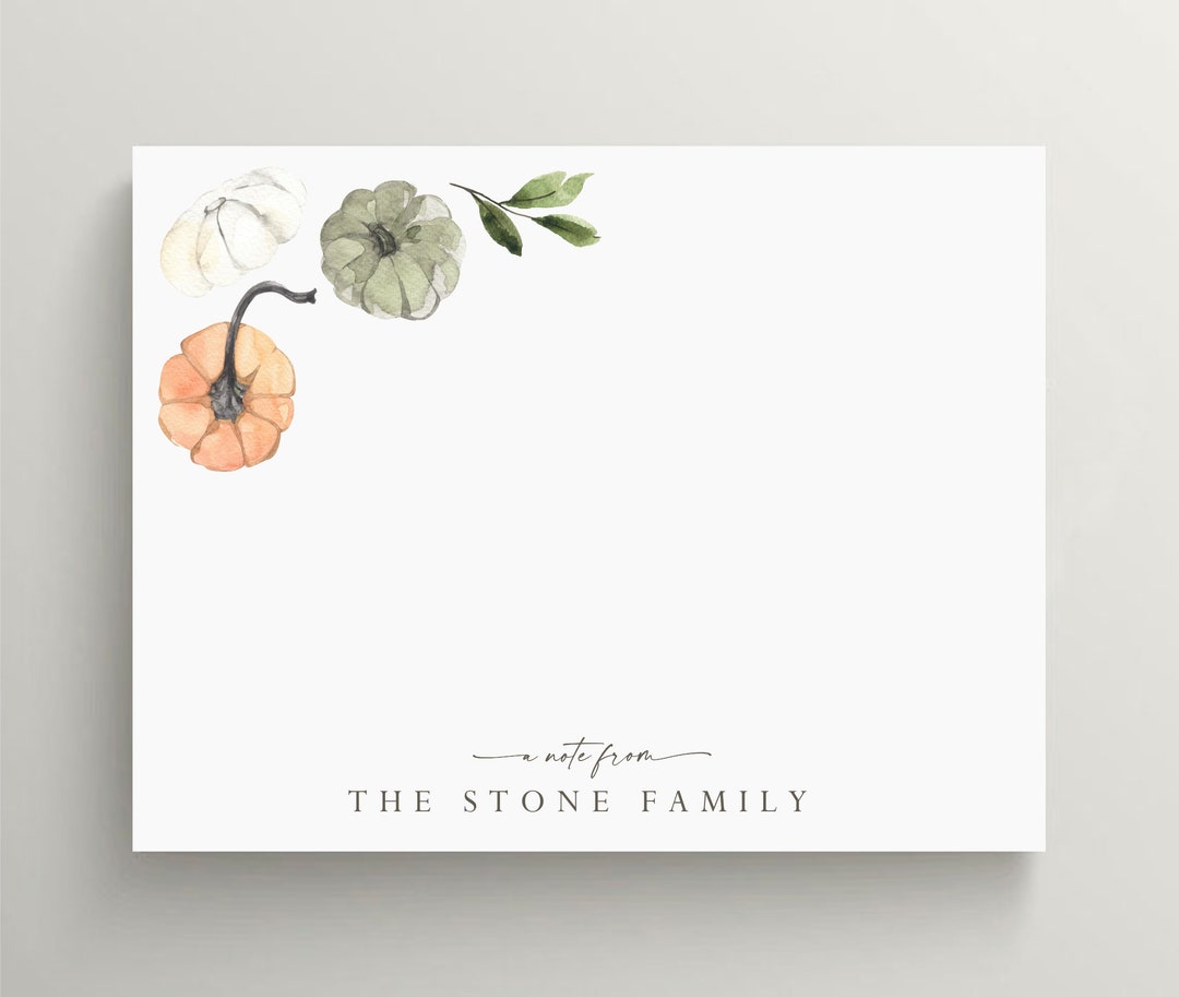 Personalized Stationery Set Flat Note Card Fall Pumpkin - Etsy