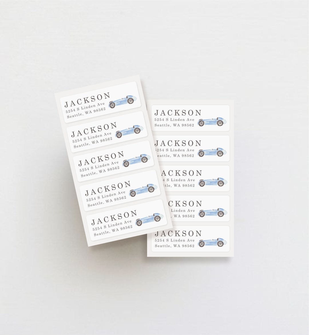 Vintage Race Car Address Labels: Personalized Weatherproof Stickers ...