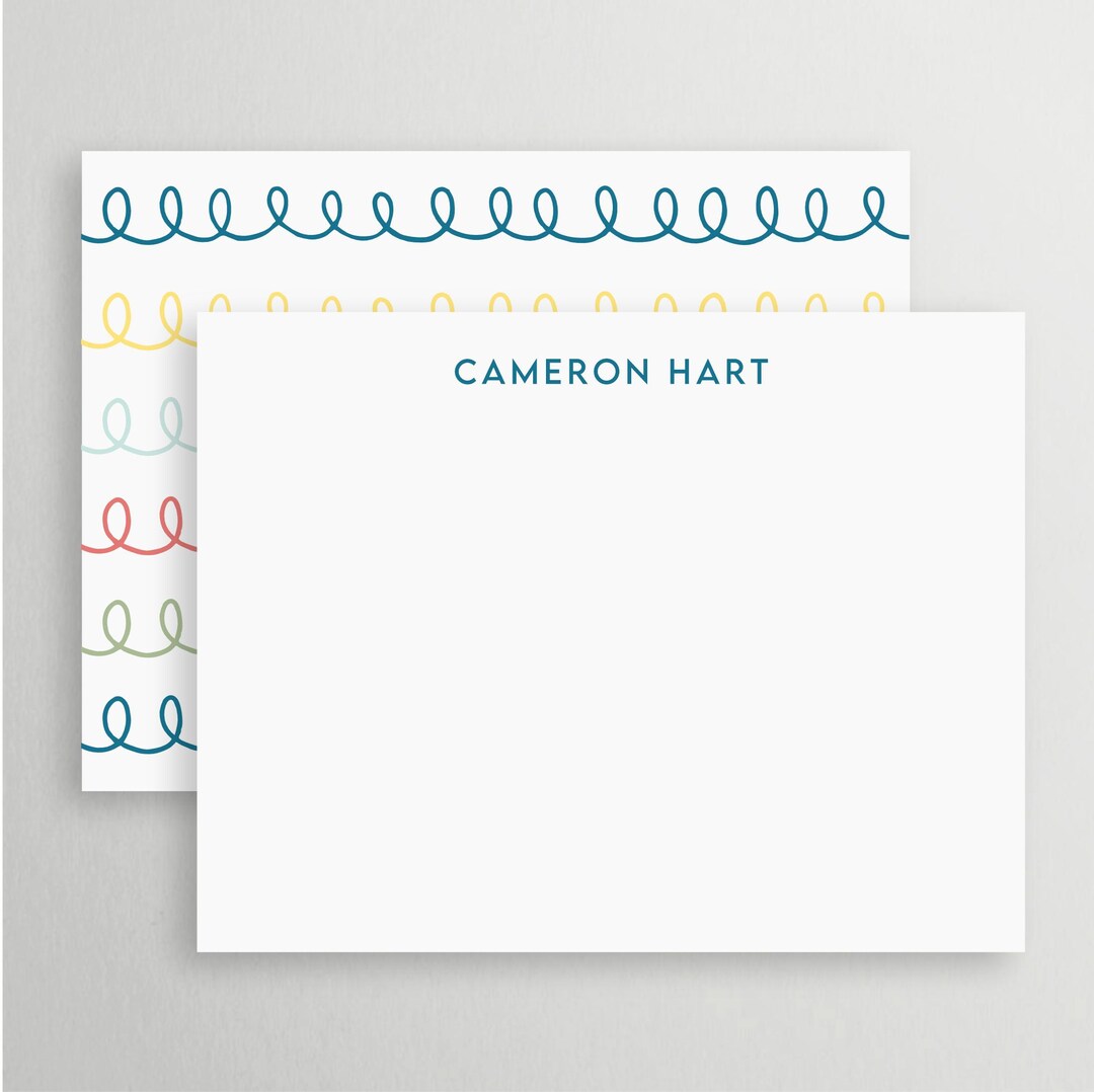 Personalized Stationery Set: Loopy Design Flat Note Cards - Etsy