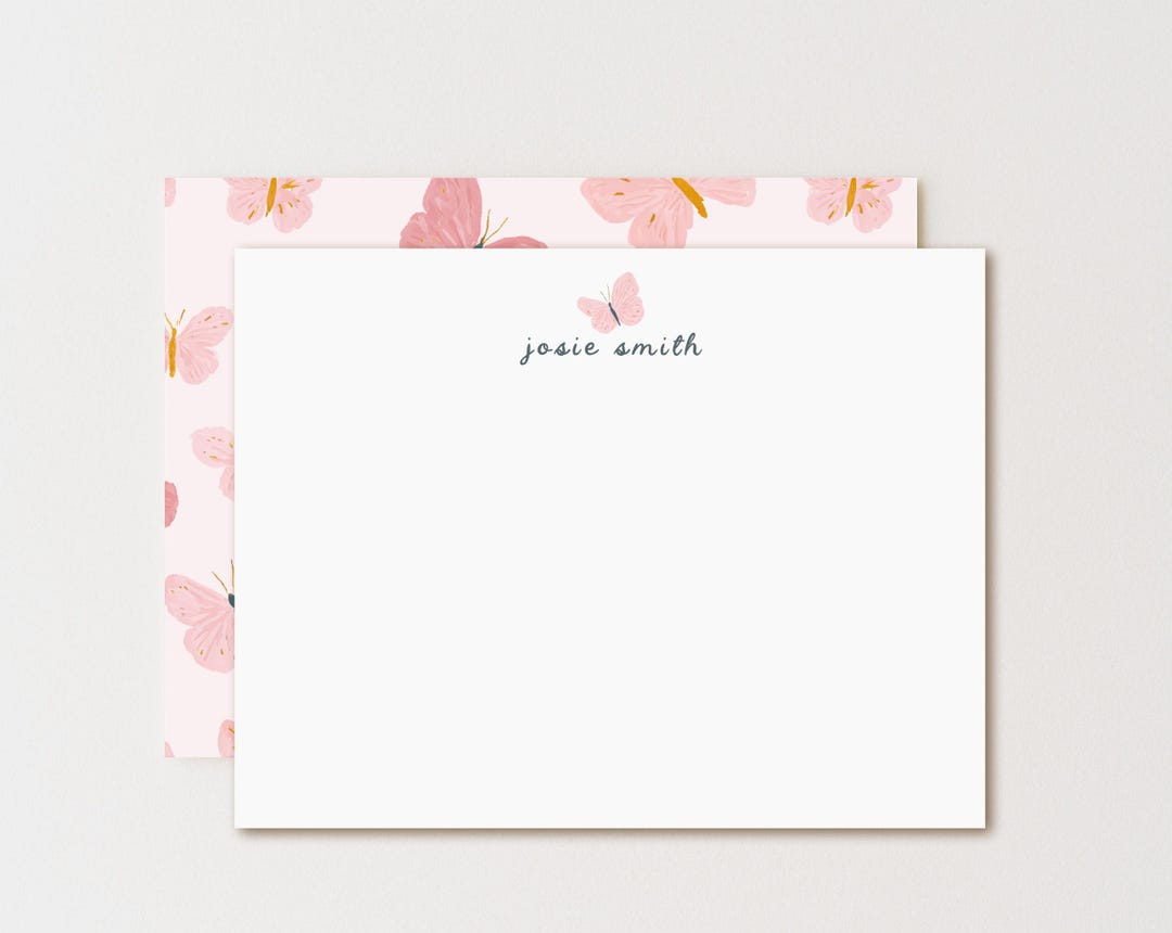 Personalized Pink Butterfly Stationery Set, Note Card With Butterflies ...