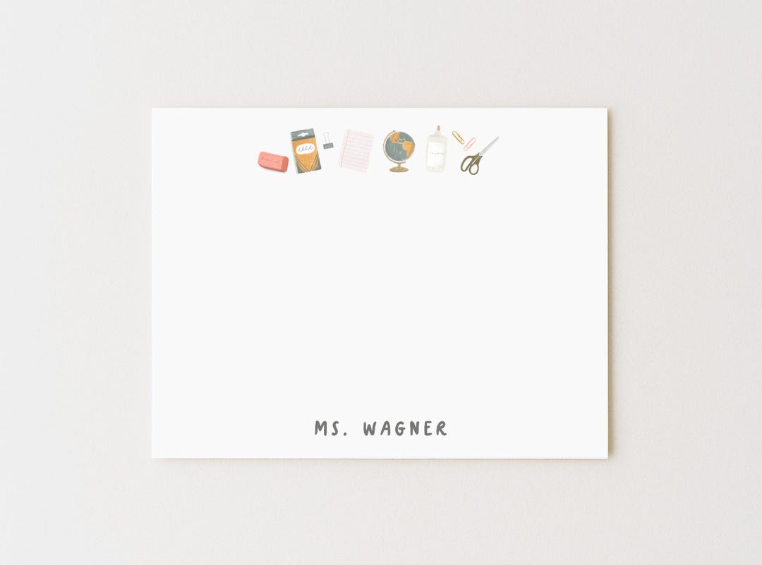 Personalized Teacher Stationery Set: Flat Note Cards, School Supplies ...