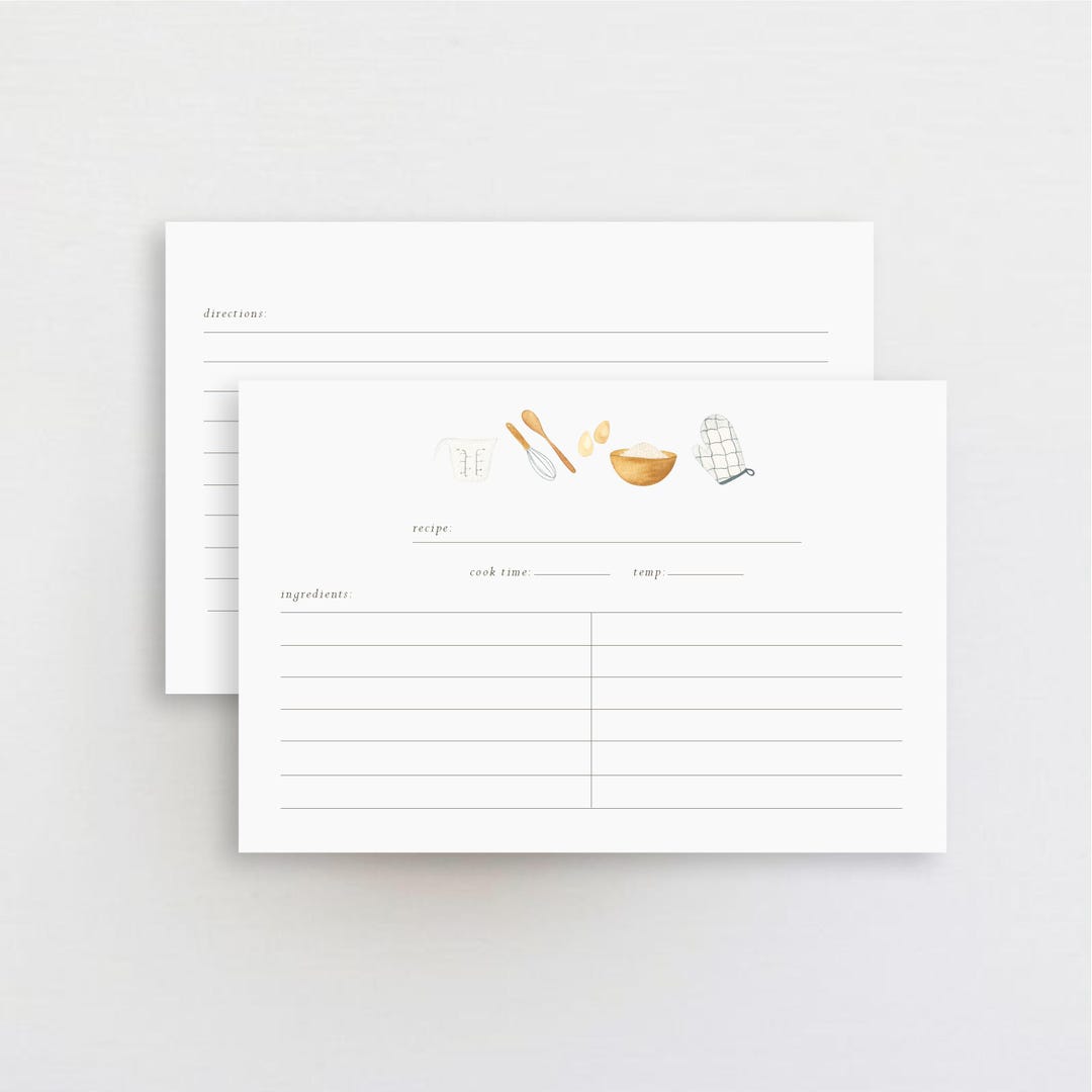 Kitchen Items Recipe Card | Double Sided Card | Baking Recipe Card | 3 ...