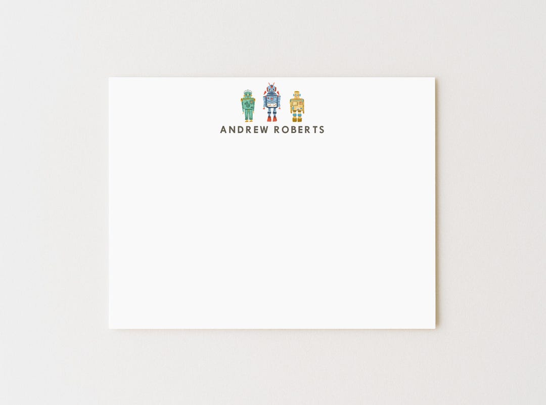 Personalized Robot Stationery Set: Retro Flat Note Cards, Kids Note ...