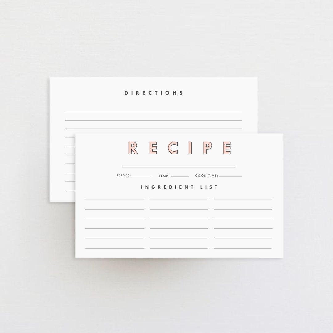 Modern Recipe Card, Custom Recipe Card, Minimalist Card, Double Sided ...