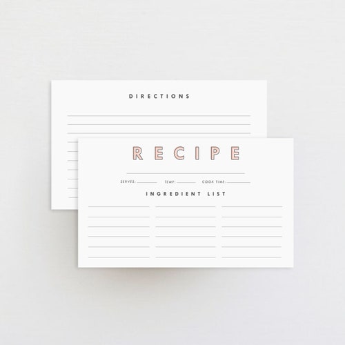 Modern Recipe Card Custom Recipe Card Minimalist Card - Etsy