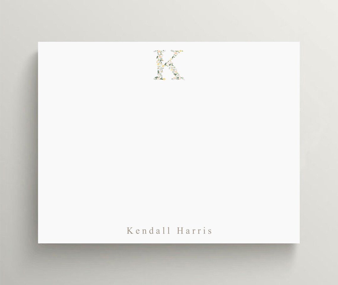 Floral Monogram Stationery Set: Personalized Flat Note Cards - Etsy