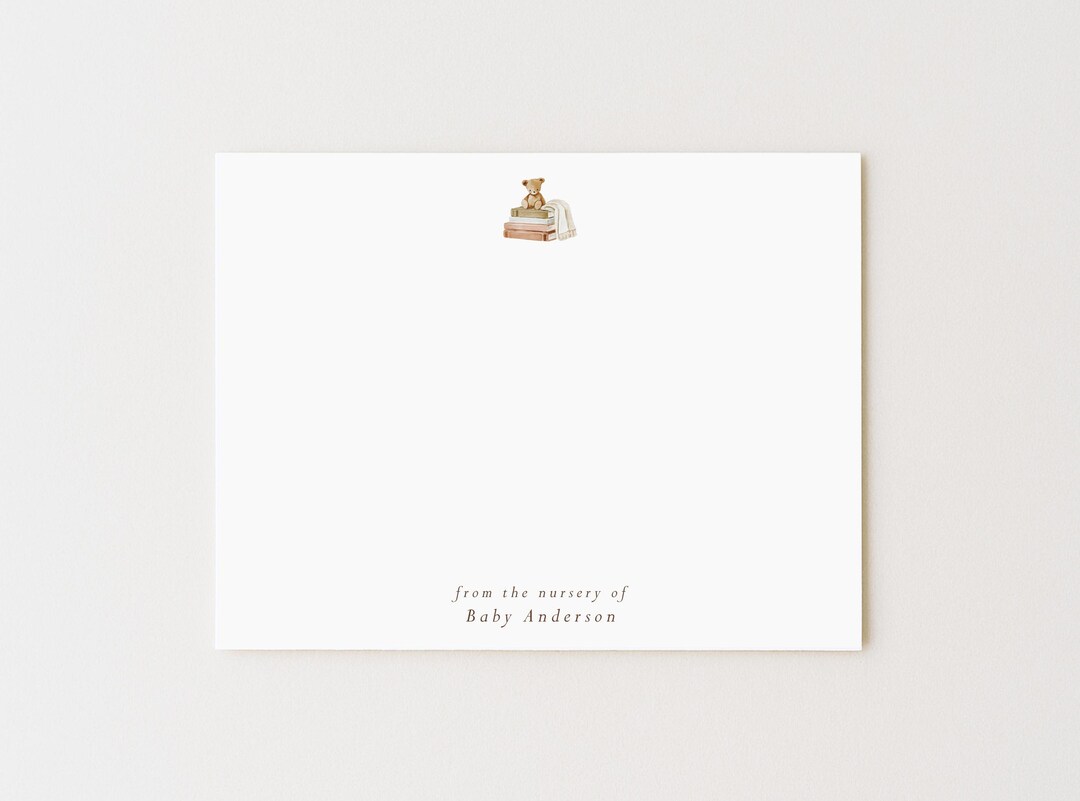 Personalized Teddy Bear Note Card Set: Flat Stationery, Nursery Note ...