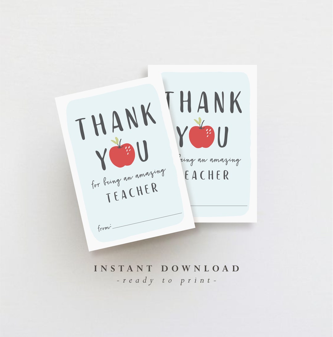 Teacher Appreciation Tag: Printable Thank You Card (instant Download ...